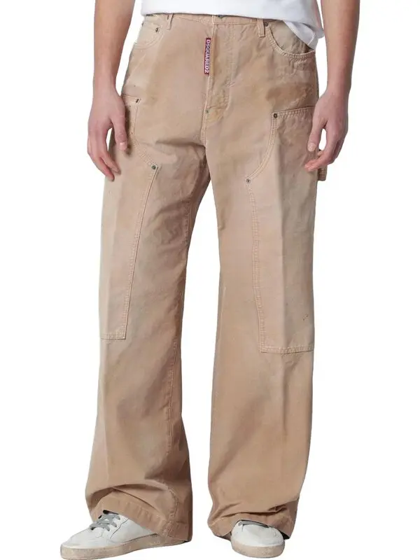 Dsquared2 Vintage-effect Beige Baggy Carpenter Jeans - Cream