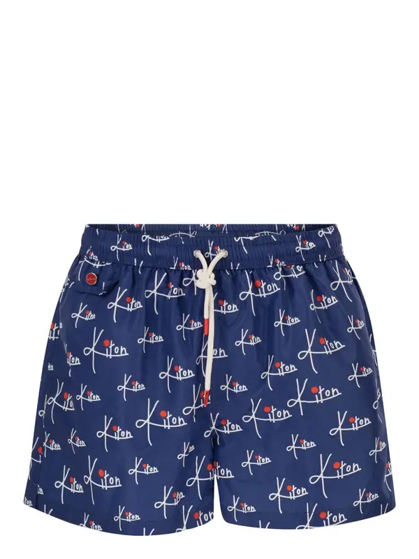 Kiton Short Patterned Swim Boxers - Blue