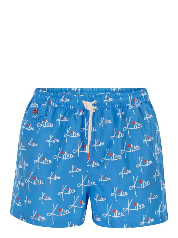 Kiton Short Patterned Swim Boxers - Blue