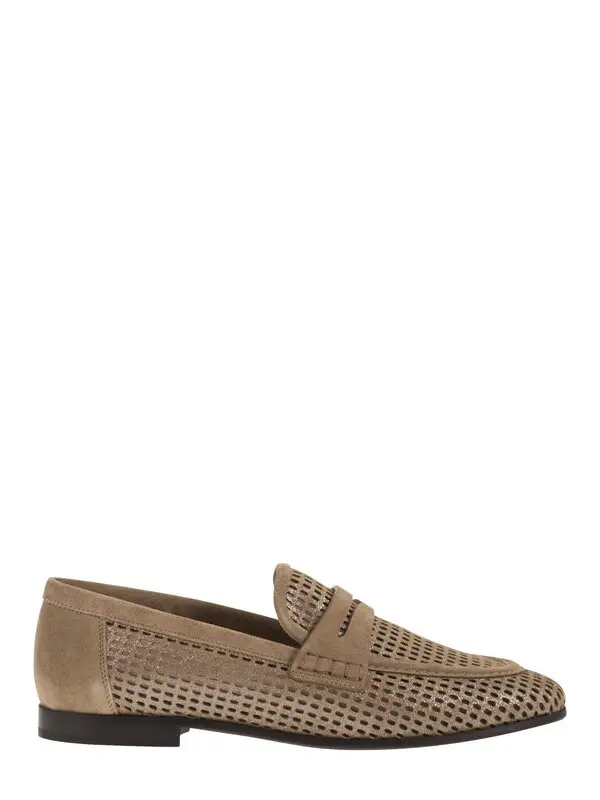 Brunello Cucinelli Sparkling Net Leather Loafers - Cream
