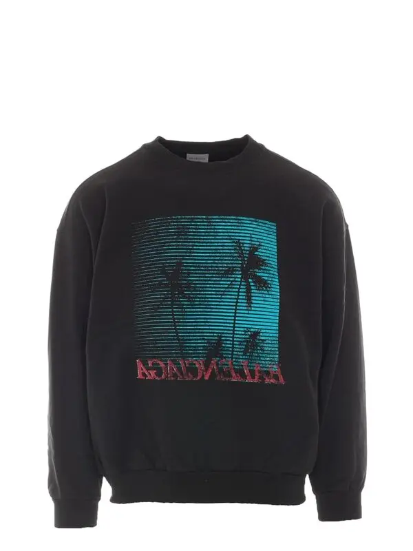 Balenciaga Logo Sweatshirt With Palm Tree Print - Black