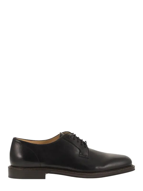 Brunello Cucinelli Derby Shoe In Smooth Calfskin Leather - Black