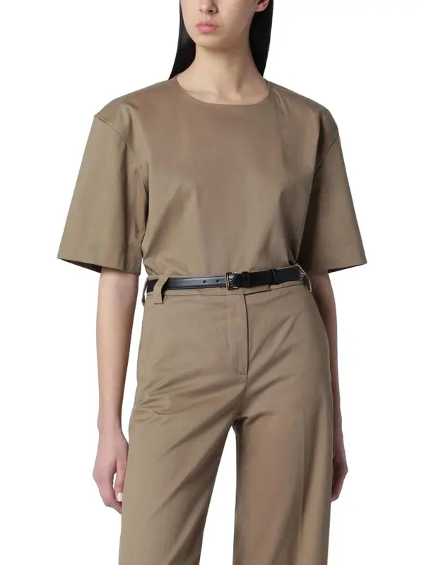 THELATEST Short-sleeve Cognac Cotton Top - Brown