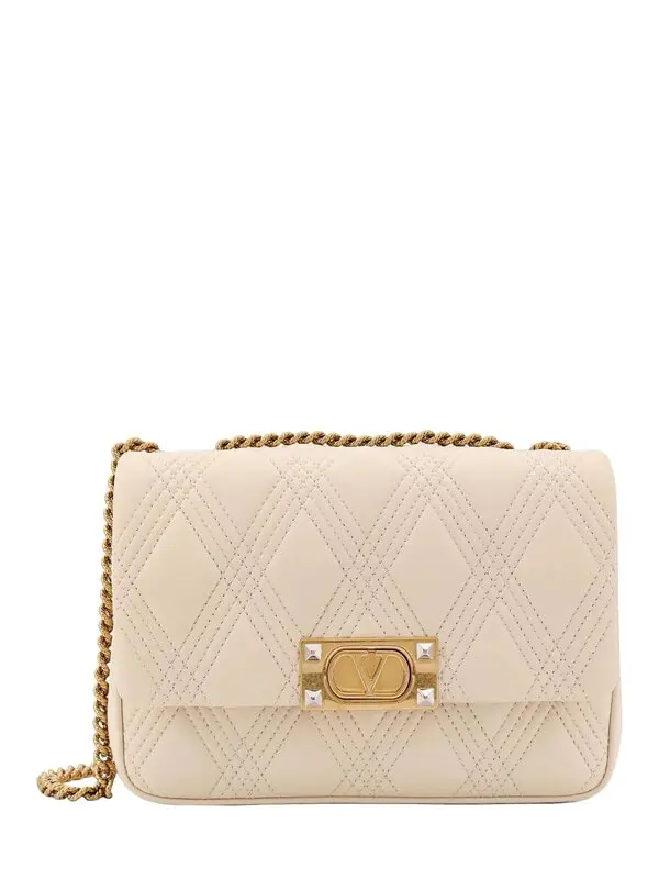 Valentino Garavani Quiltie 67 Leather Medium Shoulder Bag With Chain - Cream