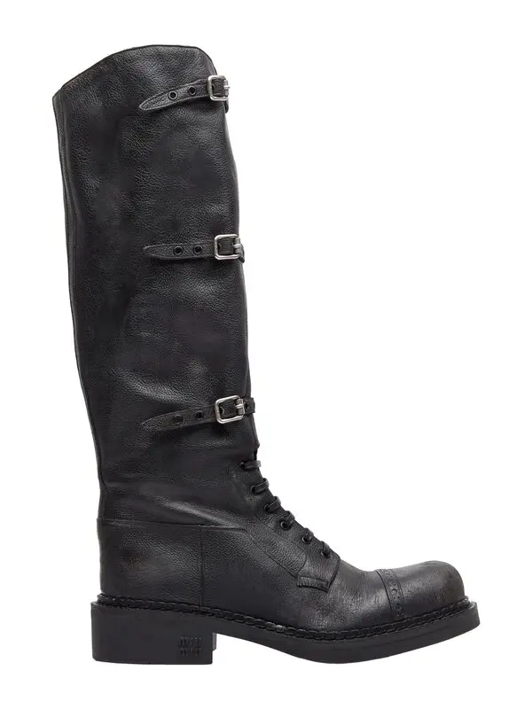 Miu Miu High Leather Boots - Black
