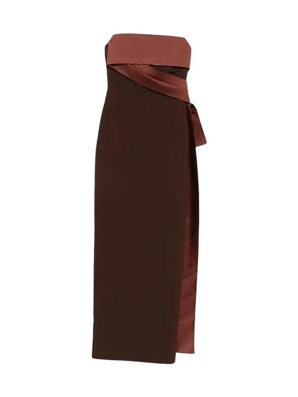 Roland Mouret Strapless Tie Detail Side Slit Below-the-knee Length Dress - Brown