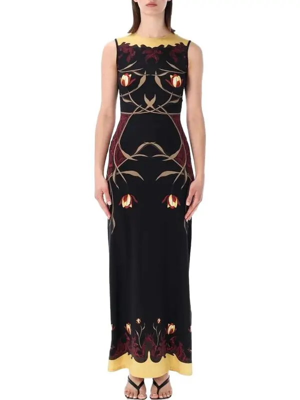 MARINE SERRE Floral Print Evening Dress - Black
