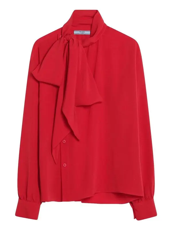 Prada Silk Blouse With Scarf Collar - Red