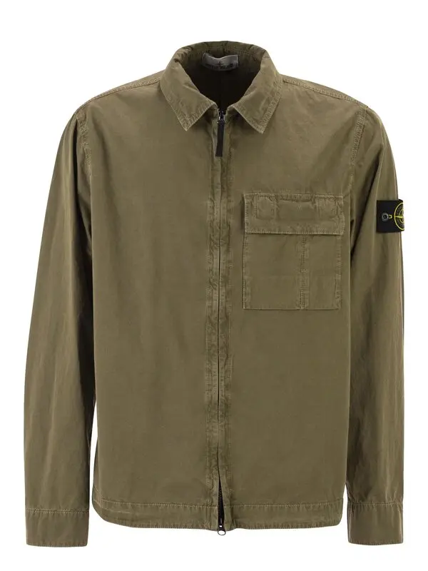 Stone Island Regular Fit Overshirt With Zip And Pocket - Multicolor