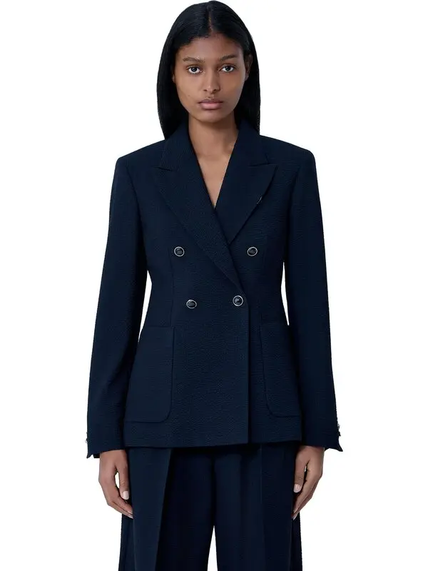 Max Mara Textured Wool Double-breasted Blazer - Blue
