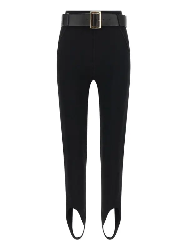 SELF-PORTRAIT Stretch Jersey Leggings With Belt - Black