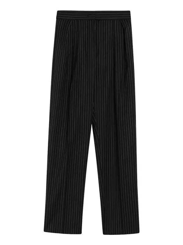 Max Mara Pinstriped Virgin Wool Trousers - Black