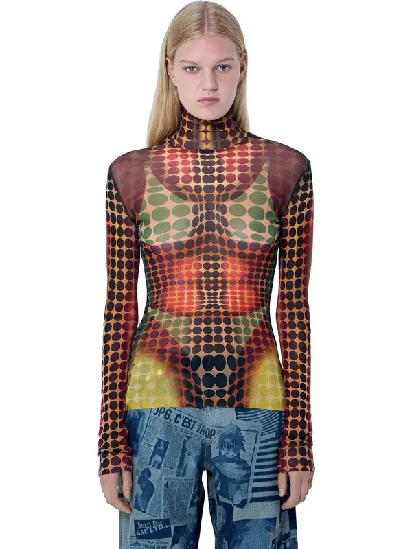 JEAN PAUL GAULTIER Re-edition The Dots Mesh Top - Brown