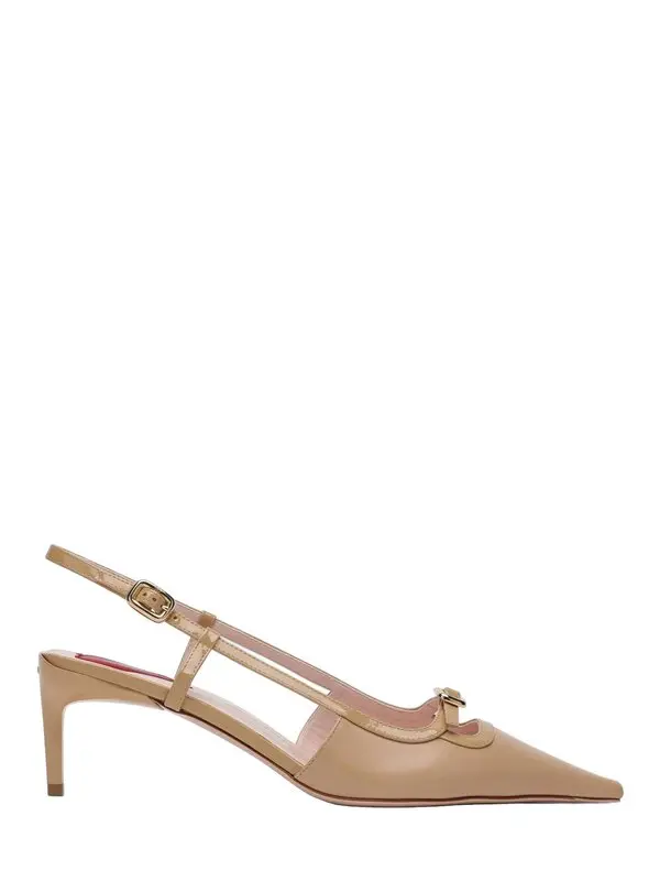 ROGER VIVIER Desert Leather Decolletes Slingback Viv Canard - Cream