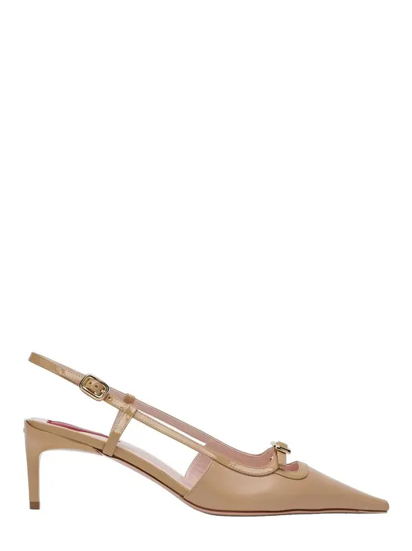 ROGER VIVIER Desert Leather Decolletes Slingback Viv Canard - Cream