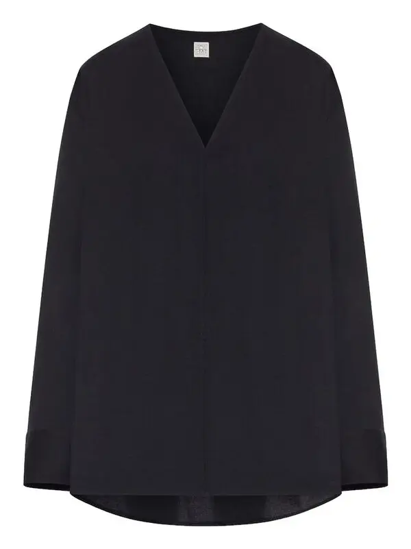 TOTEME V-neck Cotton Poplin Blouse - Black