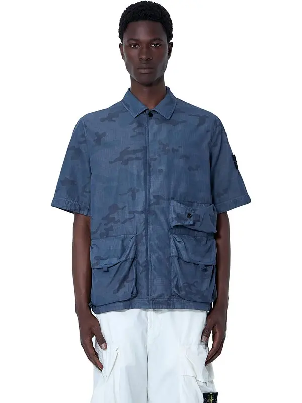 Stone Island Short-sleeve Overshirt With Flap Pockets - Blue
