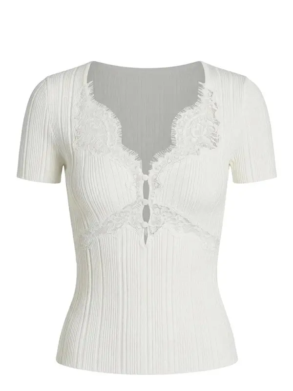 SELF-PORTRAIT Lace Trim Knit Top - Multicolor