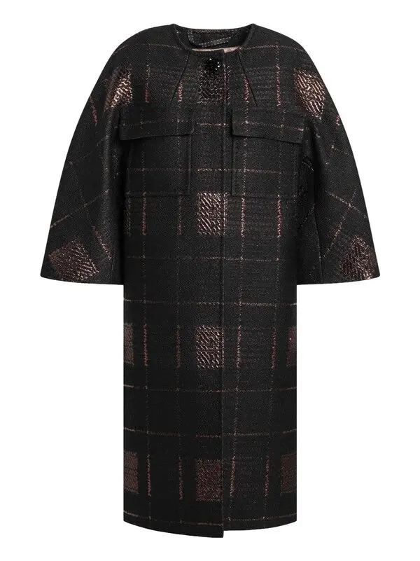 Max Mara Black Cocoon Coat In Jacquard Lame - Gray