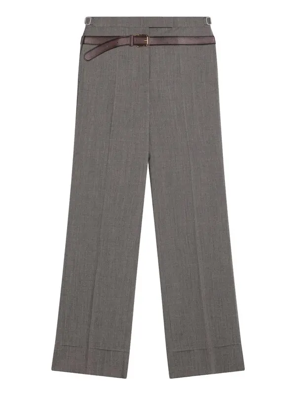 Prada Wool Blend Trousers With Printed Belt - Brown
