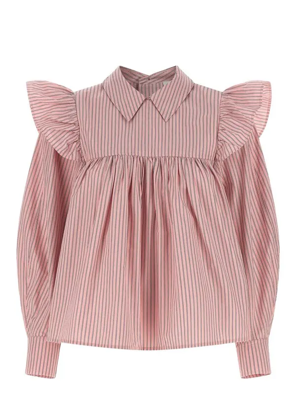 GANNI Striped Cotton Blouse - Pink