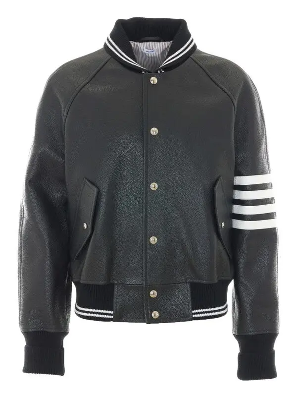 Thom Browne Oversized Leather Bomber Jacket - Black