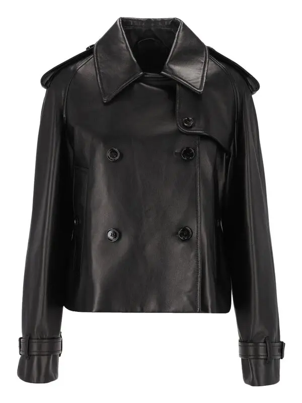 Burberry Mayfair Cropped Leather Trench Jacket - Black