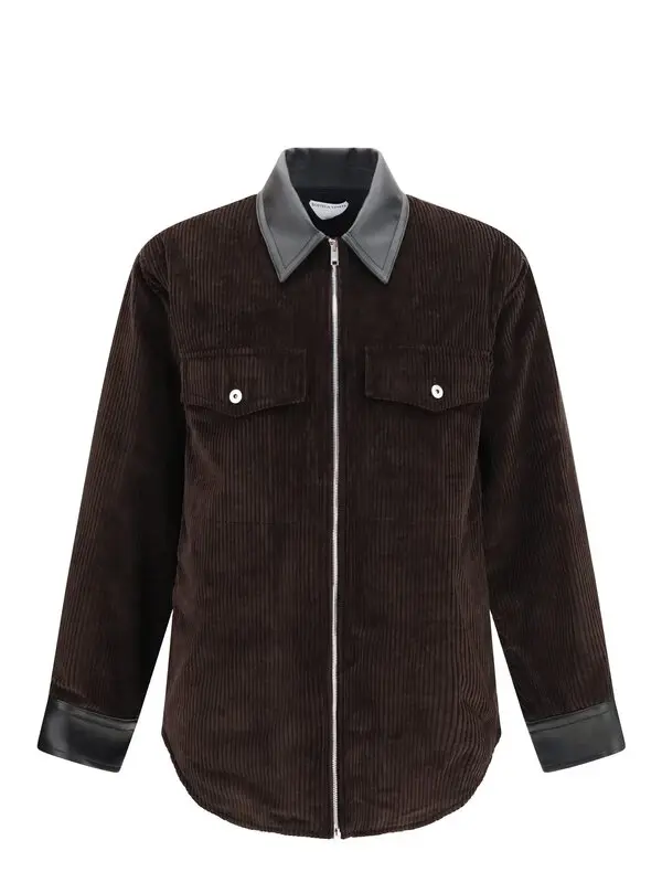 Bottega Veneta Corduroy Jacket With Leather Collar - Brown