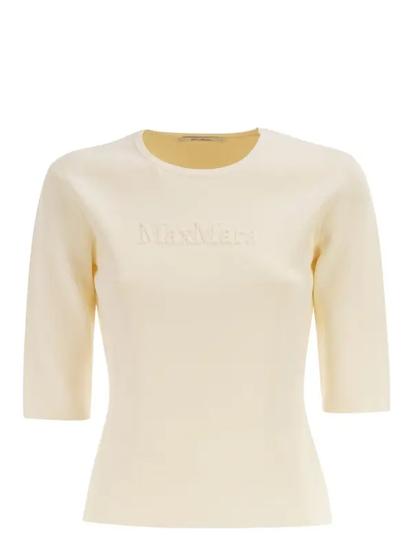 Max Mara Short-sleeved Logo Top - Cream