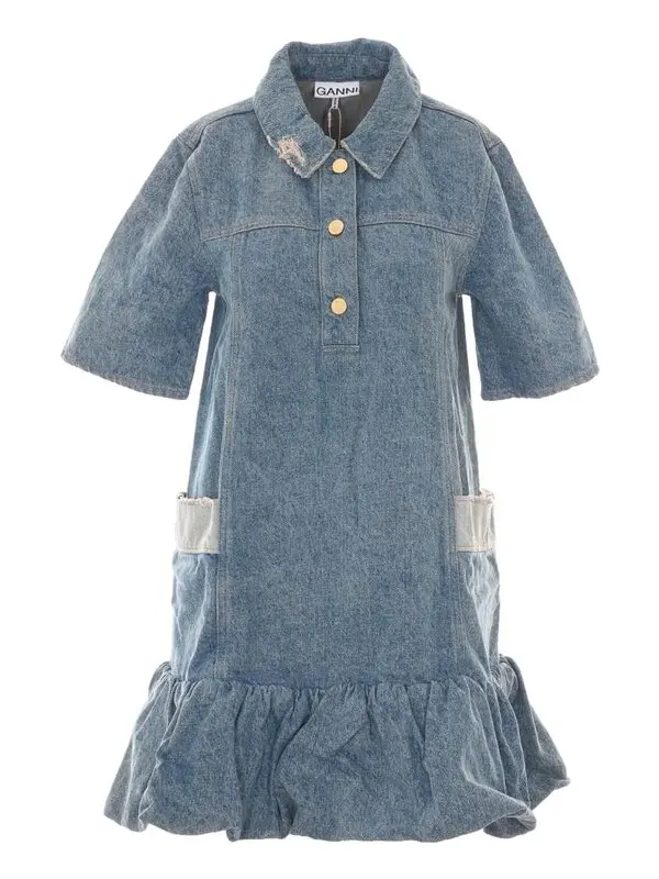 GANNI Patchwork Denim Dress - Blue