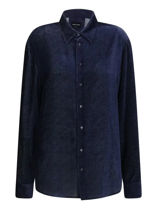 Giorgio Armani Silk Blend Devoré Velvet Twill Shirt - Blue