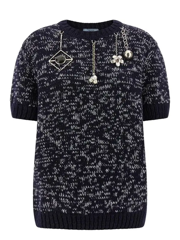 Prada Virgin Wool Short Sleeve Pendant Sweater - Multicolor