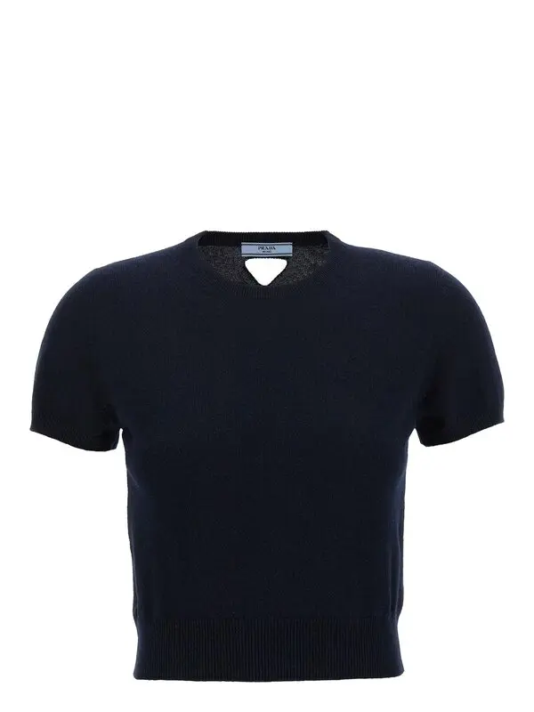 Prada Cashmere Cut-out Logo Sweater - Blue