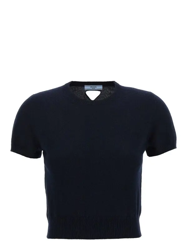 Prada Cashmere Cut-out Logo Sweater - Blue