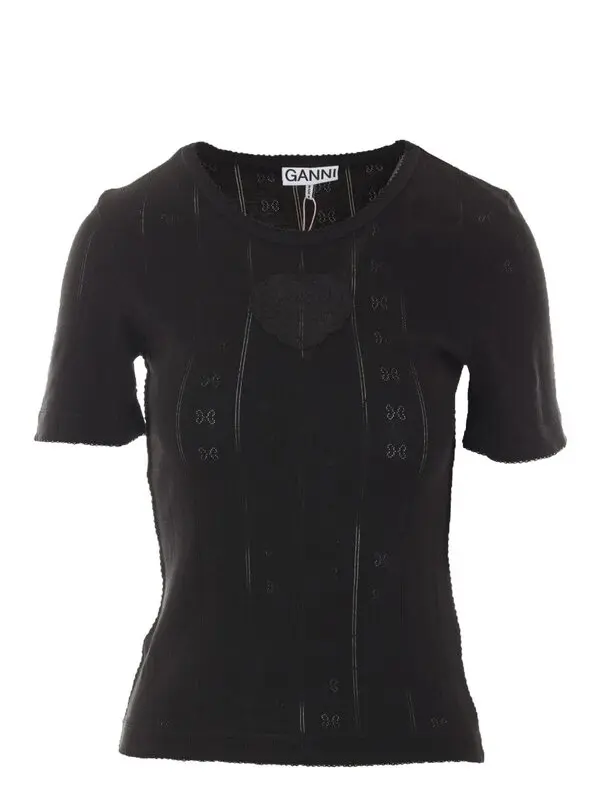 GANNI Compact Pointelle T-shirt - Black