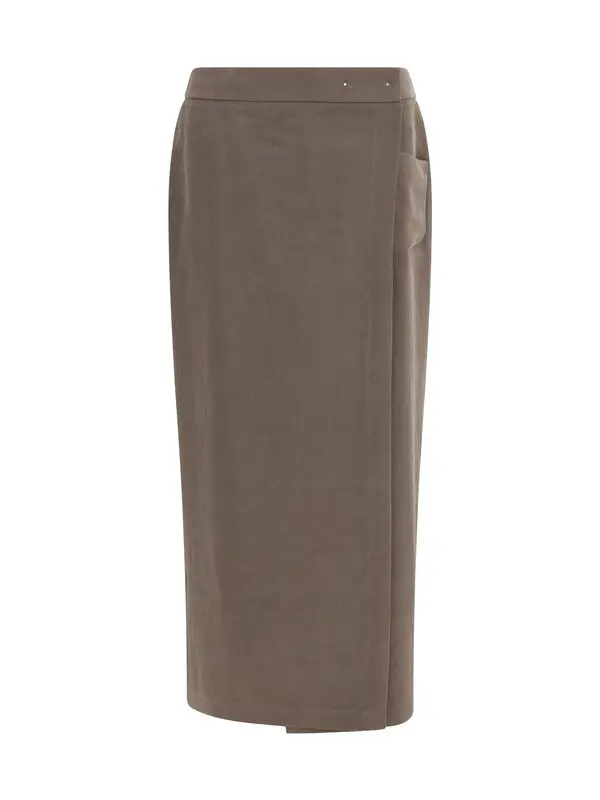 Giorgio Armani Silk And Wool Wrap Long Skirt - Brown