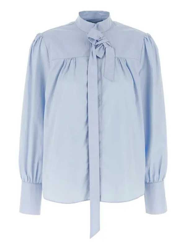 Prada Cotton Poplin Lavallière Collar Shirt - Blue