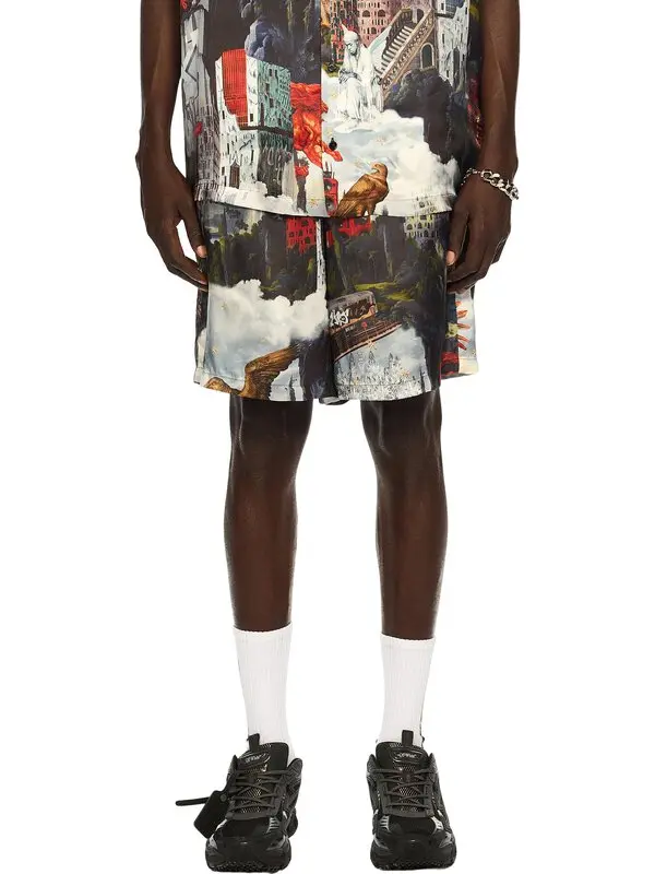 Off-White World Paint Viscose Bowling Shorts - Blue