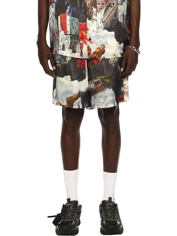 Off-White World Paint Viscose Bowling Shorts - Blue