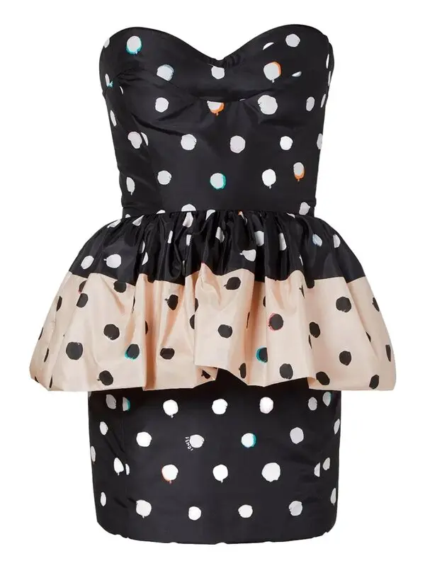 Fendi Falena Dots Taffeta Bustier Dress - Black