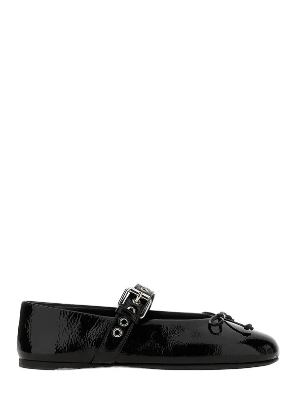 Miu Miu Buckle And Bow Ballet Flats - Black