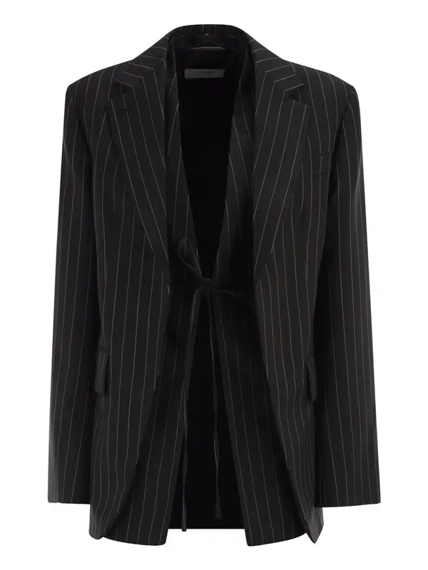 Sportmax Spxdivina Tailored Blazer In Pinstriped Gabardine - Black