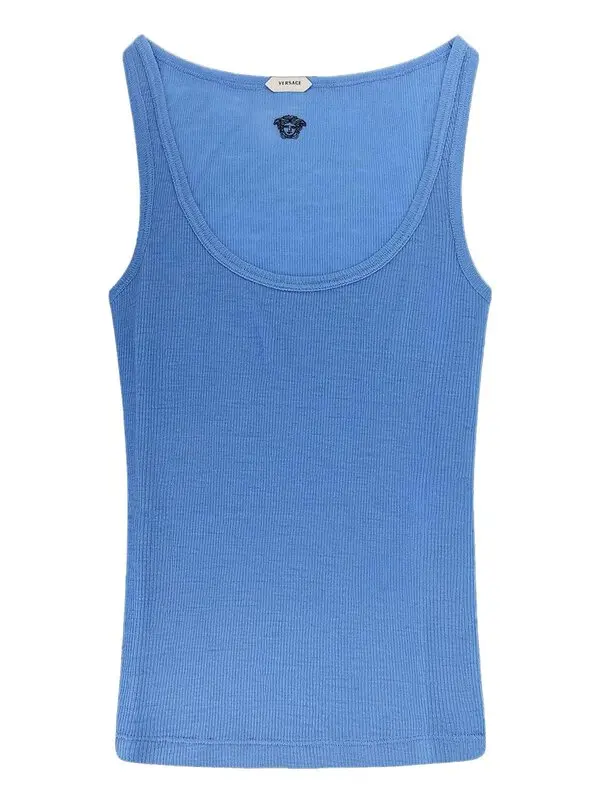 Versace Wool Tank Top With Back Logo - Blue