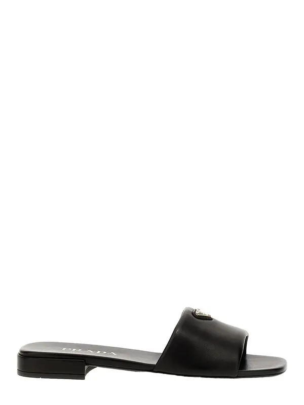 Prada Logo Leather Sandals - Black