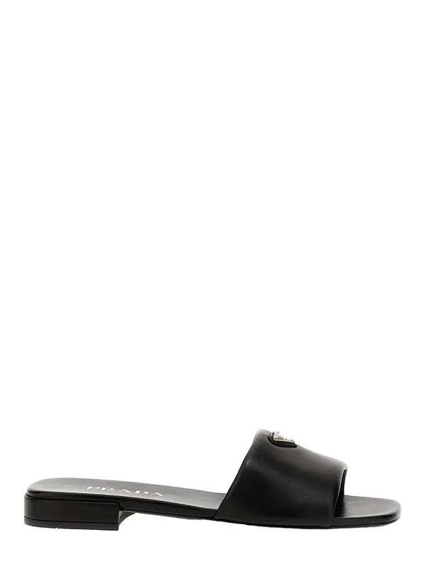 Prada Logo Leather Sandals - Black