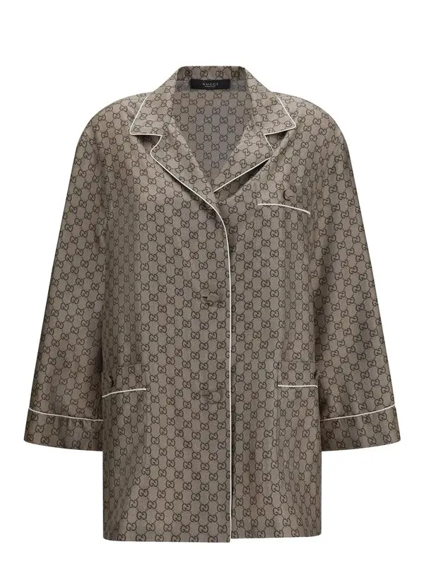 Gucci Printed Silk Twill Shirt - Cream