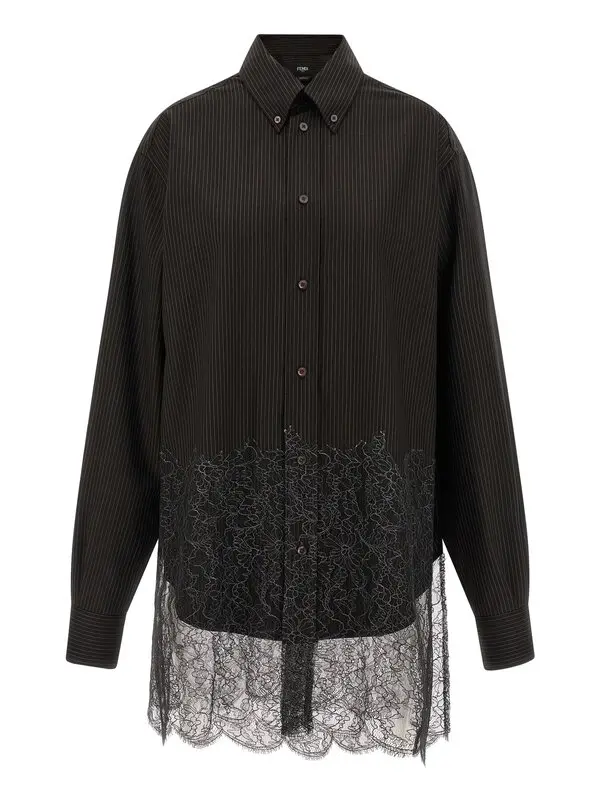 Fendi Wool And Lace Shirt - Brown