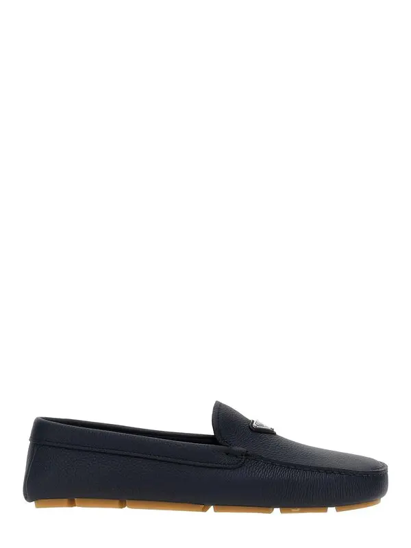 Prada Hammered Leather Driver Loafers - Blue