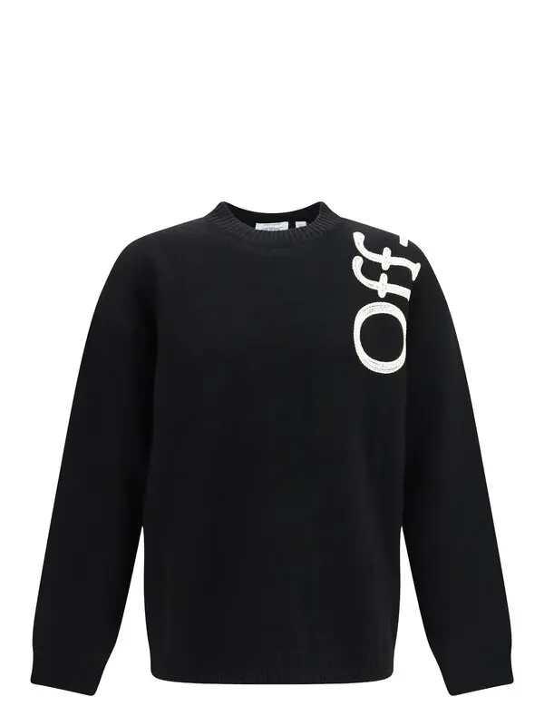 Off-White Vertical Bookish Logo Knit Crewneck - Black