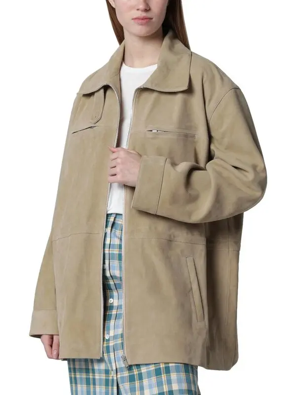 HALFBOY Beige Suede Leather Parka - Cream